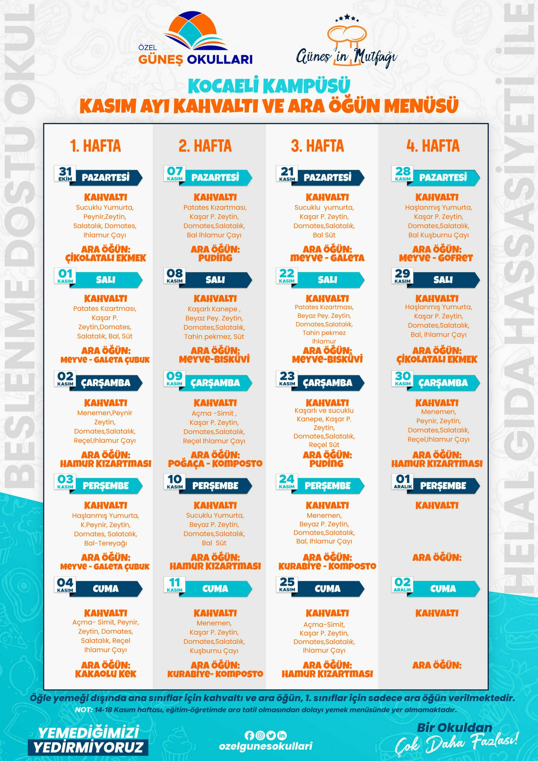 KASIM AYI KAHVALTI MENÜSÜ